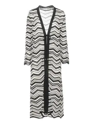 D.exterior Long Chevron Knit Cardigan - Black