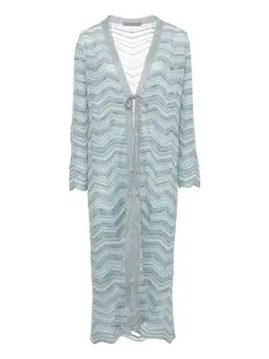D.exterior Chevron Lurex Long Cardigan - Blue