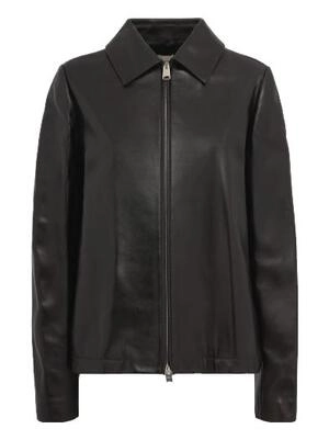 Khaite Leather Lapel Coat - Black