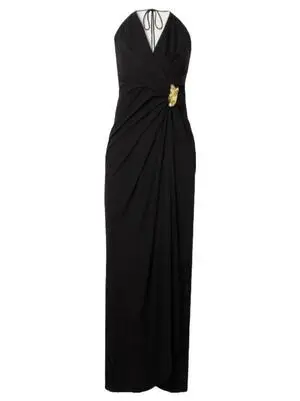 Rebecca Vallance Draped Embellished Jersey Halterneck Maxi Dress - Black