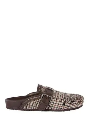 BRUNELLO CUCINELLI Water-resistant Alpaca And Wool Check Slippers With Dazzling Dégradé Embroidery