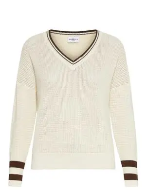 Marella Marella V-Neck Striped Sweater White