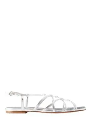AeydĒ Aeyde Metallic Leather Flat Sandals Silver