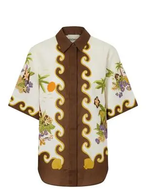 ALEMAIS Island Cove Printed Linen Shirt Brown
