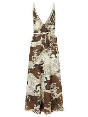 ALEMAIS Printed Ramie Midi Dress - Multicolor