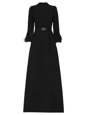 Andrew Gn Feathertrimmed Crepe Gown - Black