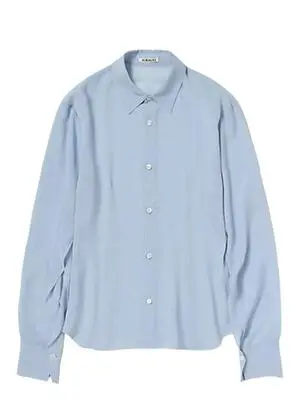 Auralee Silk Georgette Long-sleeved Shirt - Light Blue