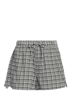 GANNI Plaid High-Waisted Shorts Gray