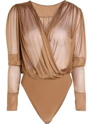SAINT LAURENT Long-sleeved V-neck Bodysuit