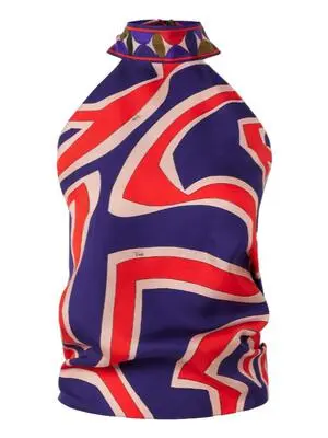 Emilio Pucci Printed Silk-twill Halterneck Top Blue