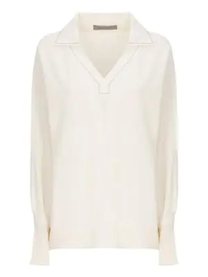 D.exterior Contrast Trim Polo Knitted Top - Ivory