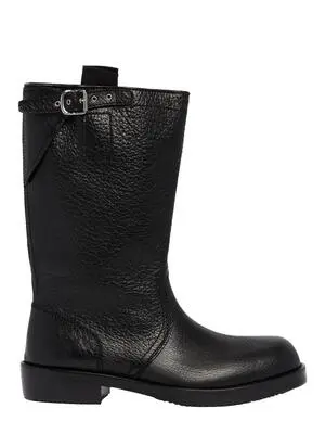 Dries Van Noten Grained Leather Biker Boots - Black