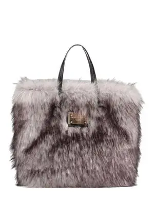 Dolce & Gabbana Leather And Plush Fabric Tote Bag - Gray