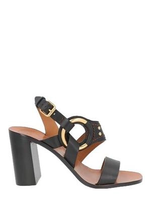 Chloé Round-toed, Thick-heeled Sandals - Black