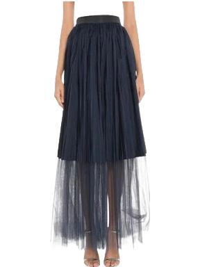 Brunello Cucinelli Solid Color Tulle Midi Skirt - Black
