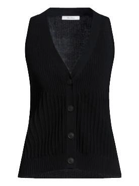 Max Mara V-neck Sleeveless Ribbed Knit Vest - Black