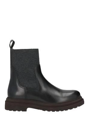 Brunello Cucinelli Fashion Round Toe Block Heel Leather Ankle Boots - Black