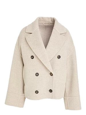Brunello Cucinelli Lapel Button Cropped Coat - Nude
