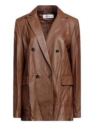Max Mara Minimalist Double-breasted Leather Blazer - Brown