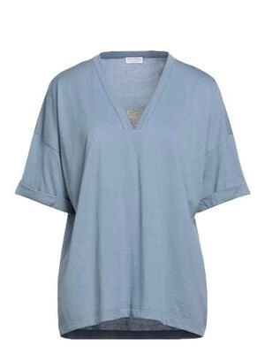 Brunello Cucinelli Solid Color V-neck Short-sleeve T-shirt - Blue