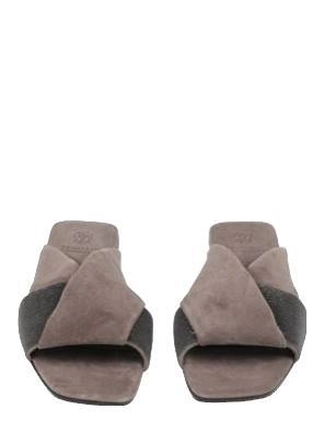 Brunello Cucinelli Suede Square-toe Flat Sandals - Gray