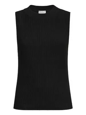 Brunello Cucinelli Cotton Ribbed Tank Top - Black