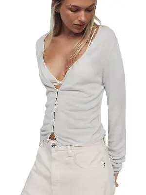 Anthropologie Ruched Sweater - Light Grey