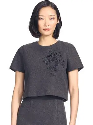 Sachin & Babi Nadine Embroidered Knit Wool Cropped Top - Graphite