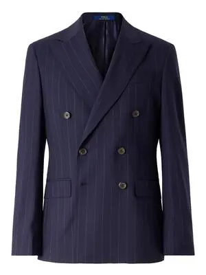 Polo Ralph Lauren Double-breasted Striped Wool-blend Suit Jacket - Blue