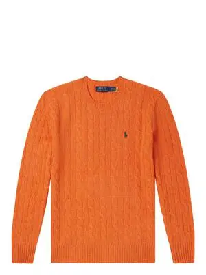 Polo Ralph Lauren Logo-embroidered Cable-knit Wool And Cashmere-blend Sweater - Orange