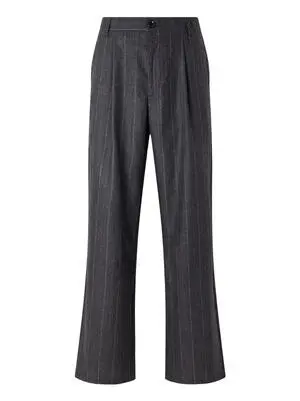 Oliver Peoples Orsman Flared Pleated Striped Wool-blend Suit Trousers - Gray