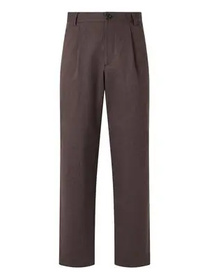Oliver Peoples Morton Straight-leg Pleated Herringbone Stretch-cotton Suit Trousers - Brown