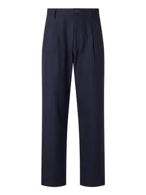Oliver Peoples Morton Straight-leg Pleated Cotton And Wool-blend Suit Trousers - Blue