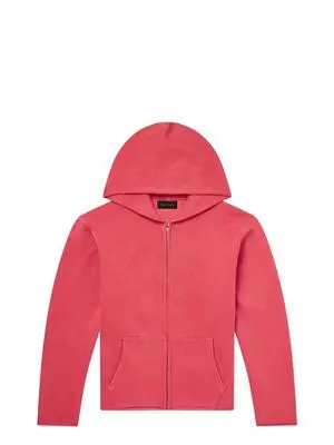 LES TIEN Garment-dyed Distressed Cotton-jersey Zip-up Hoodie - Red