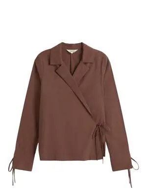 THINKING MU Wrapped Wine Seersucker Lenie Blouse - Red