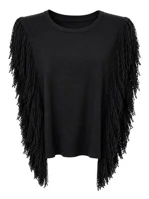 BELLA SOUL Fringe Sleeve Cotton Top - Black