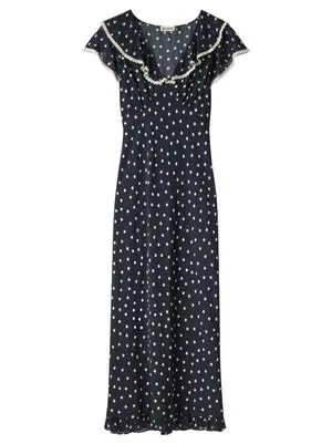 Rixo Printed V-neck Midi Dress - Black