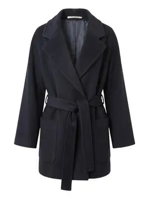 Tagliatore V-neck Belted Coat - Blue