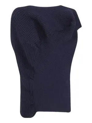 Issey Miyake Asymmetric Ribbed-knit Top - Black