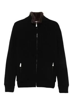 BARBA NAPOLI Ribbed-knit Faux-fur-trim Jacket - Black
