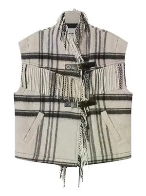 MARANT ETOILE Fringed Checked Vest - Neutrals