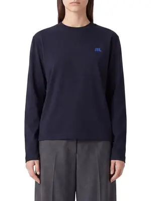 JIL SANDER JIL SANDER Long-Sleeved Cotton T-Shirt With Contrast Logo Blue