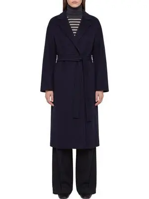 JIL SANDER Long Wool Belted Coat - Blue