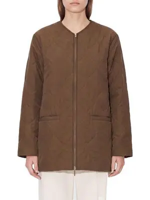 JIL SANDER Quilted Short Down Jacket In Polyester With Zip Closure And V-neck - Grey