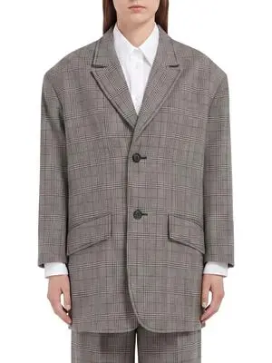 Marni Oversized Single-breasted Tartan Virgin Wool Short Coat - Black