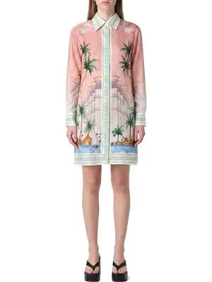Casablanca Long-sleeved Silk Mini Shirtdress With Tropical Floral Print - Multicolor