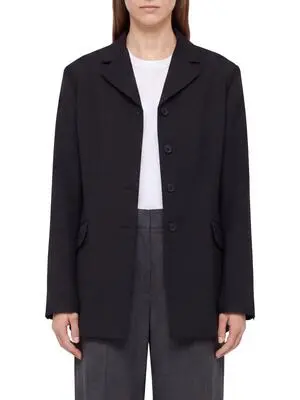 JIL SANDER Short Single-breasted Virgin Wool Coat With Dropped Shoulders - Black