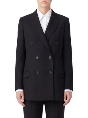 MAISON MARGIELA Double-breasted Pure Wool Blazer With Notched Lapels And Dropped Shoulders - Black