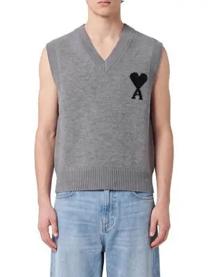 AMI Paris Wool Knit Jumper Vest - Grey