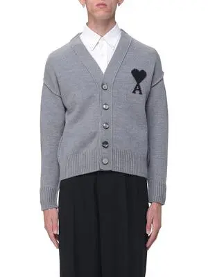 AMI Paris V-neck Wool Cardigan - Grey